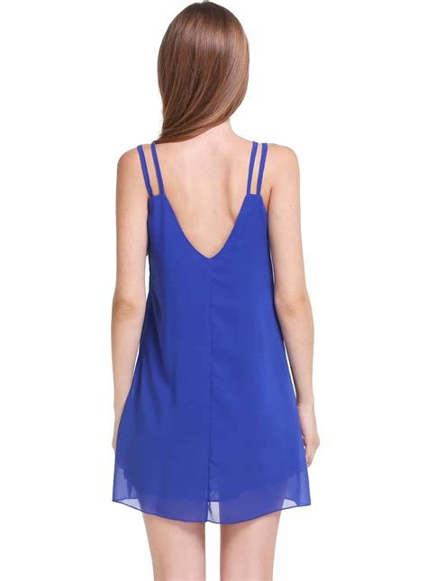 Blue Spaghetti Strap Loose Chiffon Dress Sheinsheinside
