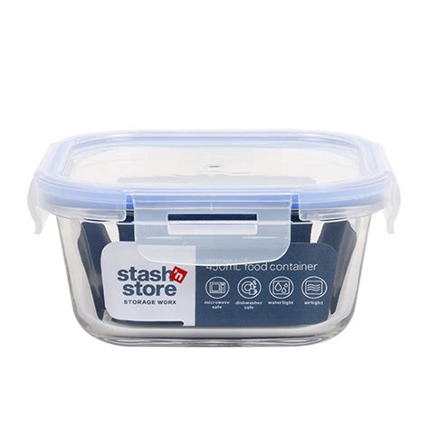 64009 Glass Storage Container Square W Lock Lid 450ml Dats