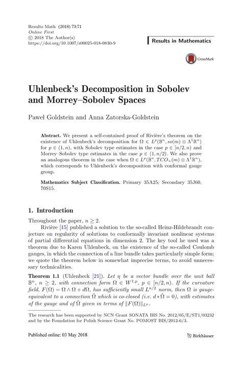 Pdf Uhlenbecks Decomposition In Sobolev And Morrey Sobolev Spaces