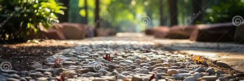 Explore The Tranquil Pebble Pathway Winding Through A Serene Botanical