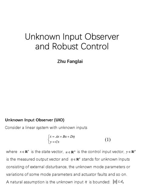 Unknown Input Observer And Robust Control Pdf Applied Mathematics