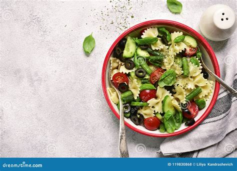 Pasta Salad With Vegetable Green Bean Cucumber Tomatoes And O Stock