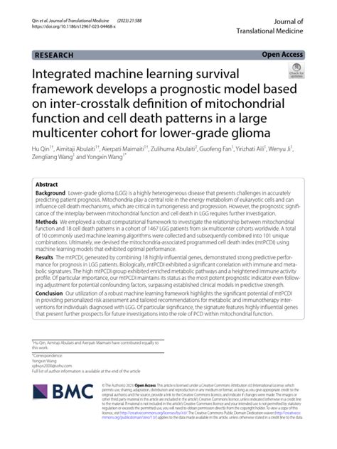 18pcd Integrated Machine Learning Survival Pdf Glioma Apoptosis