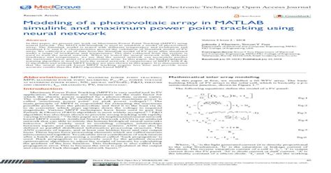 Pdf Modeling Of A Photovoltaic Array In Matlab Simulink And Dokumen