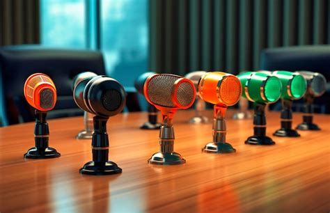 Premium Ai Image A Gathering Adorned With Microphones Set On The