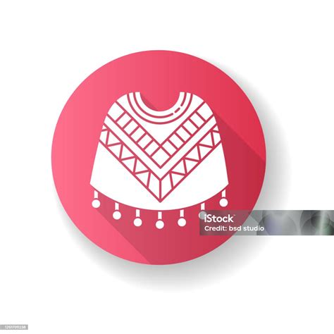 판초 핑크 플랫 디자인 긴 그림자 글리프 아이콘 전통적인 아메리카 원주민 의상 기하학적 장식으로 라틴 아메리카 울 착용 페루 민족 옷 실루엣 Rgb 컬러 일러스트레이션 0