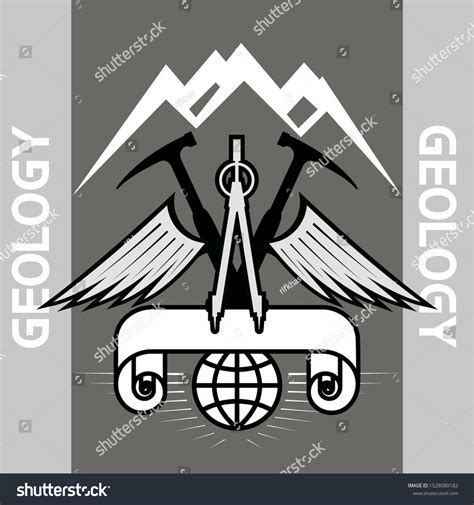 Geological Exploration Poster Crossed Hammer Compass Stock Vector