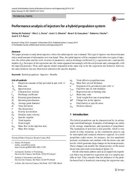 Pdf Performance Analysis Of Injectors For A Hybrid Propulsion System
