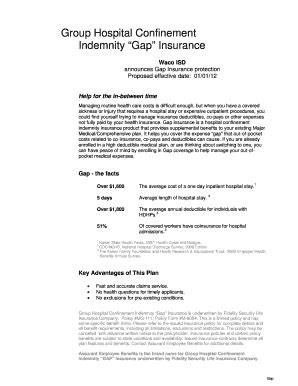 Fillable Online Wacoisd Group Hospital Confinement Indemnity Gap