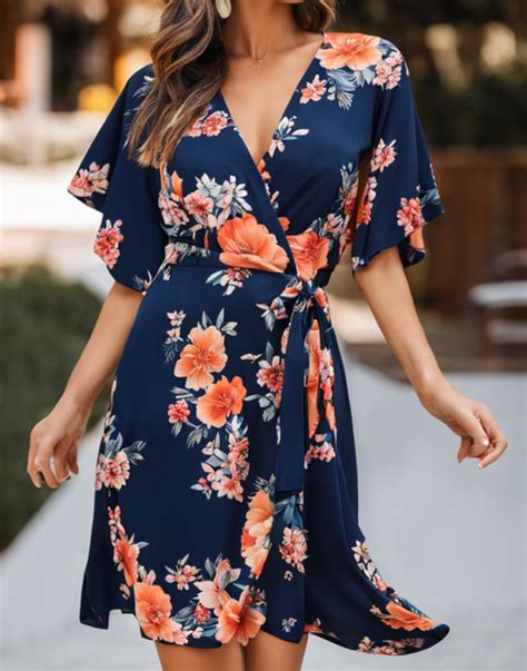 Kimono Sleeve Mini Wrap Dress Patterns For Less