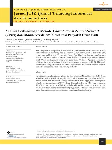 Pdf Analisis Perbandingan Metode Convolutional Neural Network Cnn