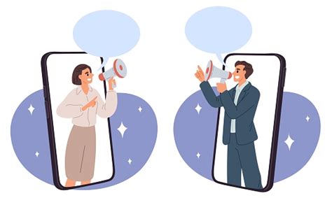 온라인 광고 마케팅 메시지 프로모션 공지 스마트폰 화면 확성기를 가진 사람들 디지털 기술 소셜 미디어 프로모션 인터넷 광고 벡터 개념 Brand Name Smart