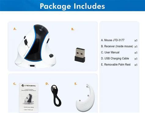 J Tech Digital Wireless Mouse Vertical Ergonomic Mouse Rechargeable W 2 4ghz Wireless