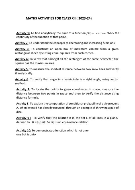Maths Activities D For Class Xii 2023 24 Maths Activities For Class
