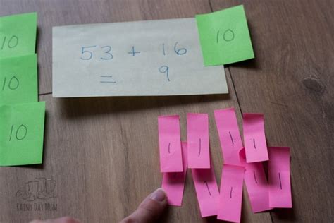 post it note partitioning simple addition and subtraction with 2 digits