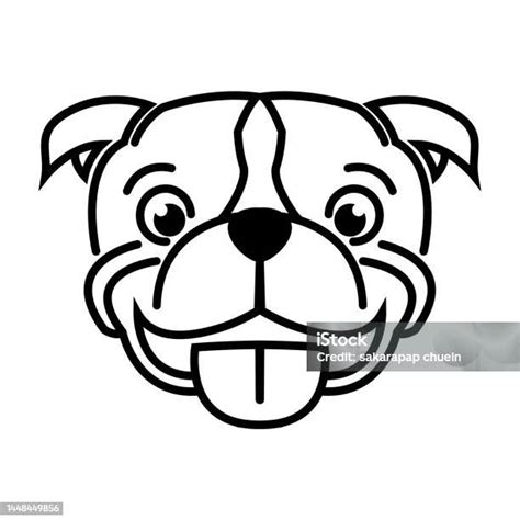 핏불 개 머리의 흑백 라인 아트 상징 마스코트 아이콘 아바타 귀영나팔 T 셔츠 디자인 로고 또는 어떤 디자인든지를 위한 좋은 사용 귀여운에 대한 스톡 벡터 아트 및 기타