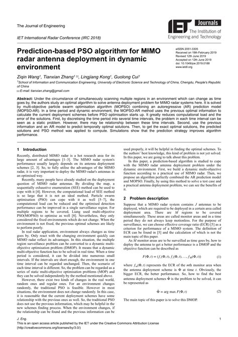 Pdf Prediction Based Pso Algorithm For Mimo Radar Antenna Deployment