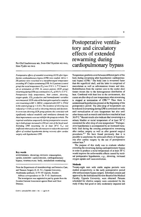 Pdf Postoperative Ventilatory And Circulatory Effects Of Extended Rewarming During