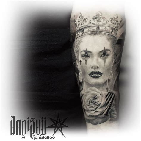 Janistattoorealism Black And Grey Realistic Queen Crown Rose Royal