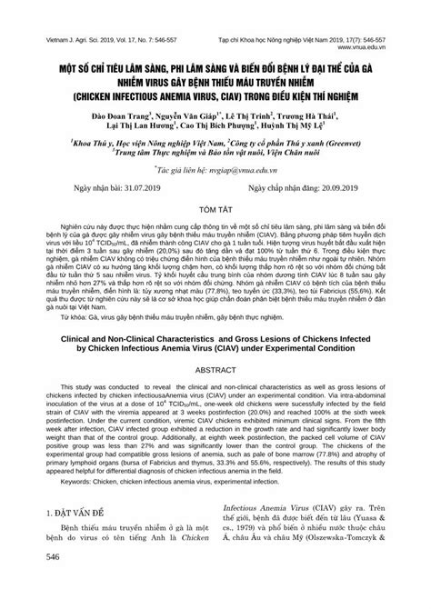 Pdf Ễ Chicken Infectious Anemia Virus Ciav Trong ĐiỀtapchivnua