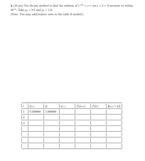 solved 4 10 pts use secant method to find the solution of