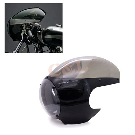New Black Motorcycle Headlight Fairing Windshield Vintage Drag Racing