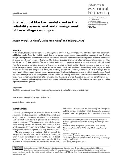Pdf Hierarchical Markov Model Used In The Reliability Assessment And
