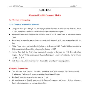 Module 1 ACA Mod 1 VTUPulse MODULE Chapter 1 Parallel Computer