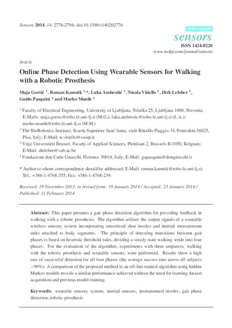Pdf Online Phase Detection Using Wearable Sensors For Walking With A