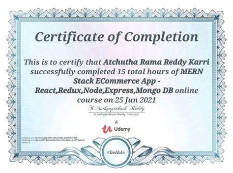 Atchutha Rama Reddy Karri On Linkedin Certificate Udemy Mernstack