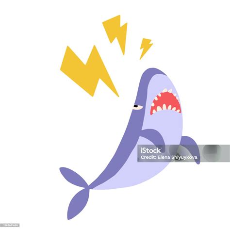 번개 스트레스 개념 흰색 배경에 고립 된 슬픈 상어 플랫 만화 벡터 일러스트레이션 0명에 대한 스톡 벡터 아트 및 기타 이미지 0명 감정 격노한 Istock