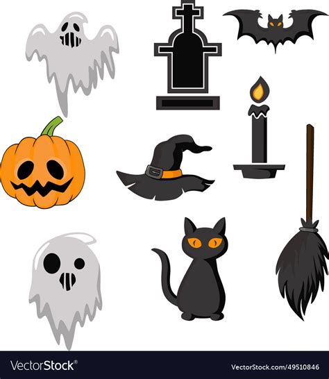 Cute Halloween Elements On White Background Vector Image
