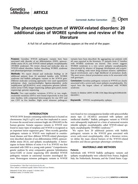 Pdf The Phenotypic Spectrum Of Wwox Related Disorders 20 Additional