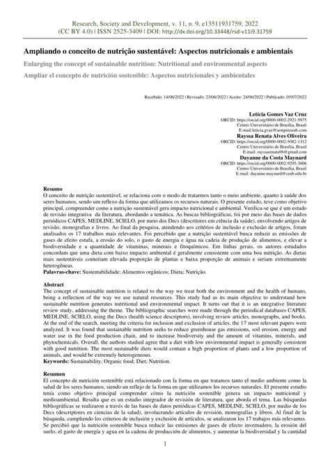 Pdf Ampliando O Conceito De Nutrição Sustentável Aspectos