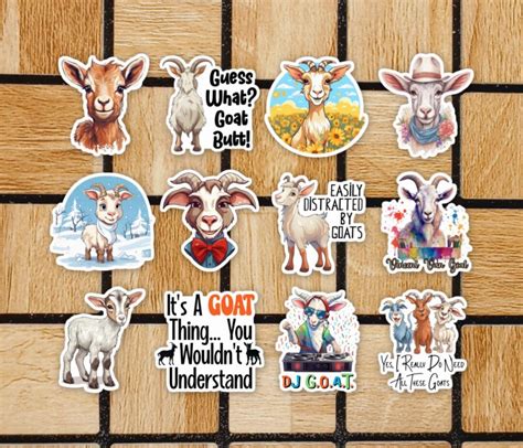 Set Of 12 Goat Stickers Assorted 2 Die Cut Stickers Pack Funny