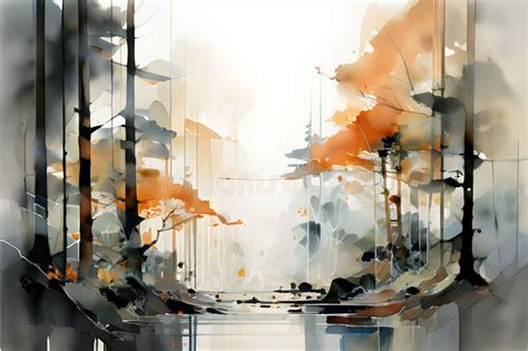 Abstract Nature Forest Painting Stock Illustration Illustration Of Minimalist Japandi