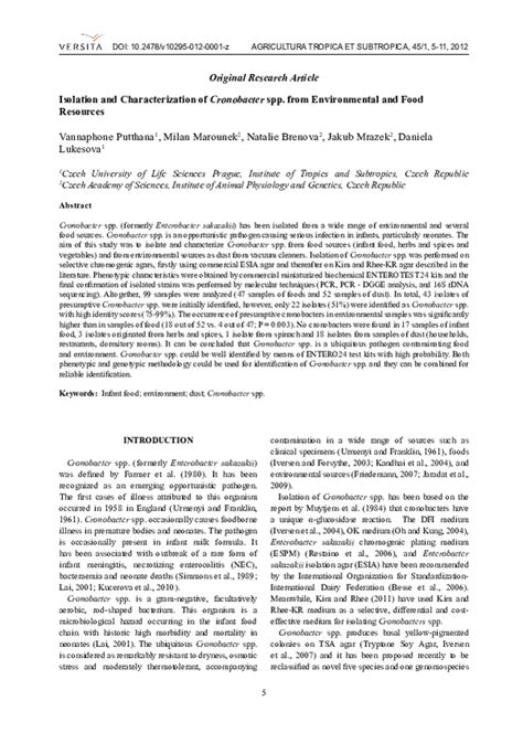 Pdf Isolation And Characterization Of Cronobacter Spp From Environmental And Food Resources