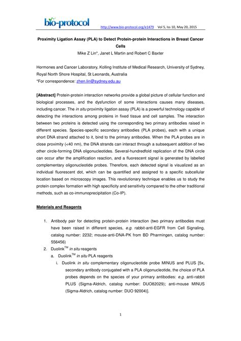 Pdf Proximity Ligation Assay Pla To Detect Protein Protein