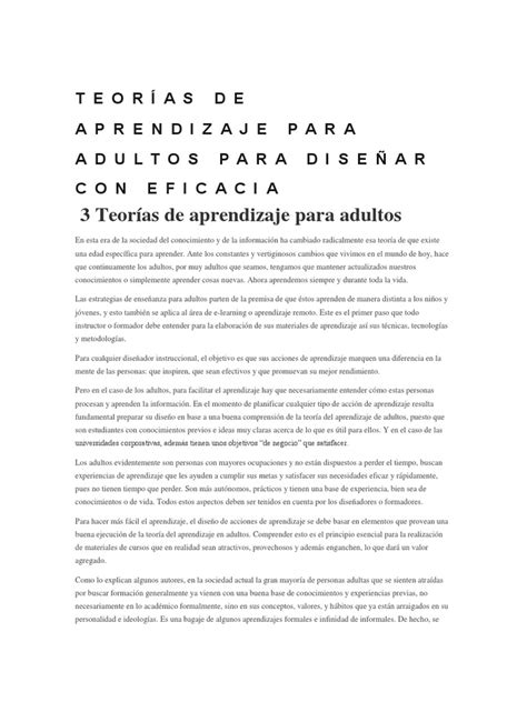 3 Teorías De Aprendizaje Para Adultos Pdf Aprendizaje Conocimiento