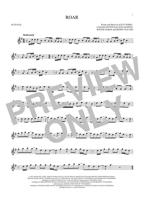 Roar By Katy Perry Sheet Music For Alto Sax Solo At Sheet Music Direct