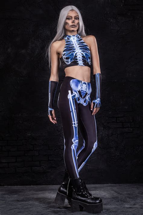 Glow In The Dark Skeleton Costume Woman Skeleton Leggings Etsy