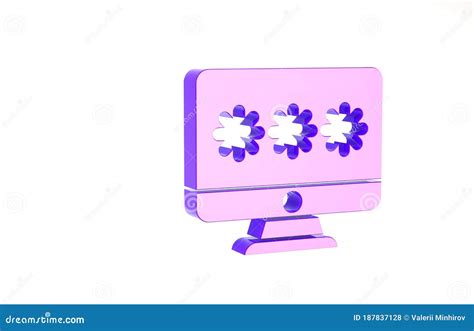 Purple Monitor With Password Notification Icon Isolated On White