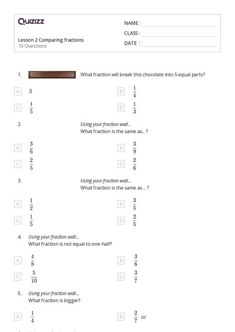 50 Comparing Fractions Worksheets For 7th Grade On Quizizz Free