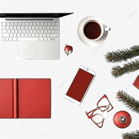Office Table With Devices Supplies And Christmas Decor View From