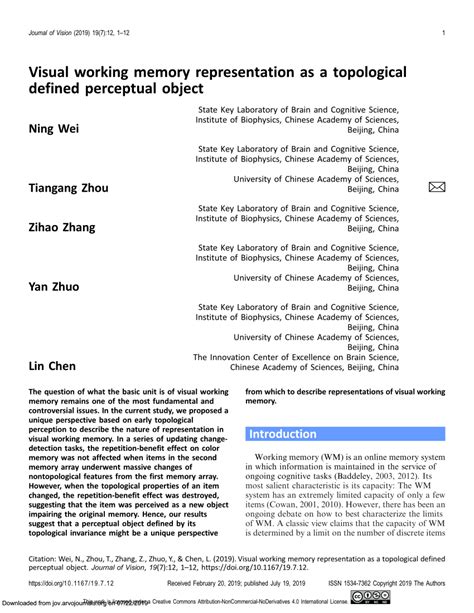 Pdf Visual Working Memory Representation As A Topological Defined