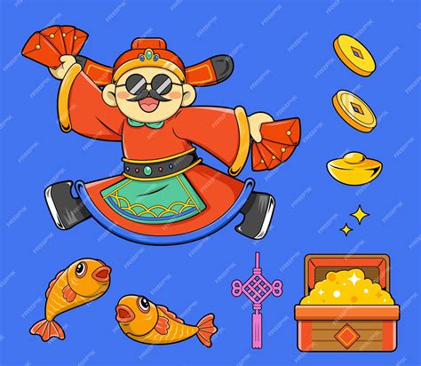 Premium Vector Cartoon God Of Wealth Set