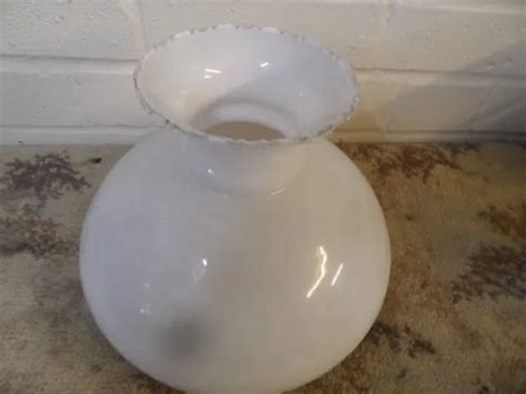Old Milky White Glass Oil Lamp Shade Wpatterned Rim Eur 2101