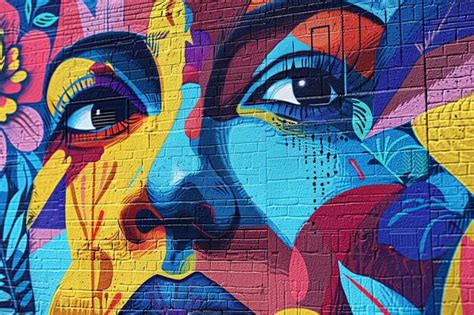 Premium Photo Vibrant Street Art Mural Depicting Cultural Icons
