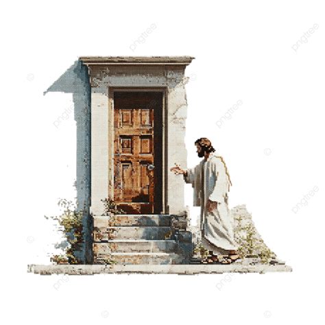 픽셀 아트 스타일 크로스 스티치 디자인에 문을 두드리는 예수 그리스도 예수 무덤 클립 아트 클립 아트 예수 진정한 포도 나무 예수의 무덤 Png 일러스트 및 이미지 에
