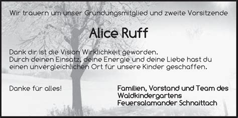 Traueranzeigen Von Alice Ruff N Land
